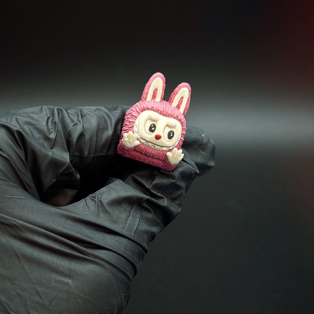 Handmade Pink Labubu Bunny Artisan Keycap: Mechanical Keyboard Gamer ...