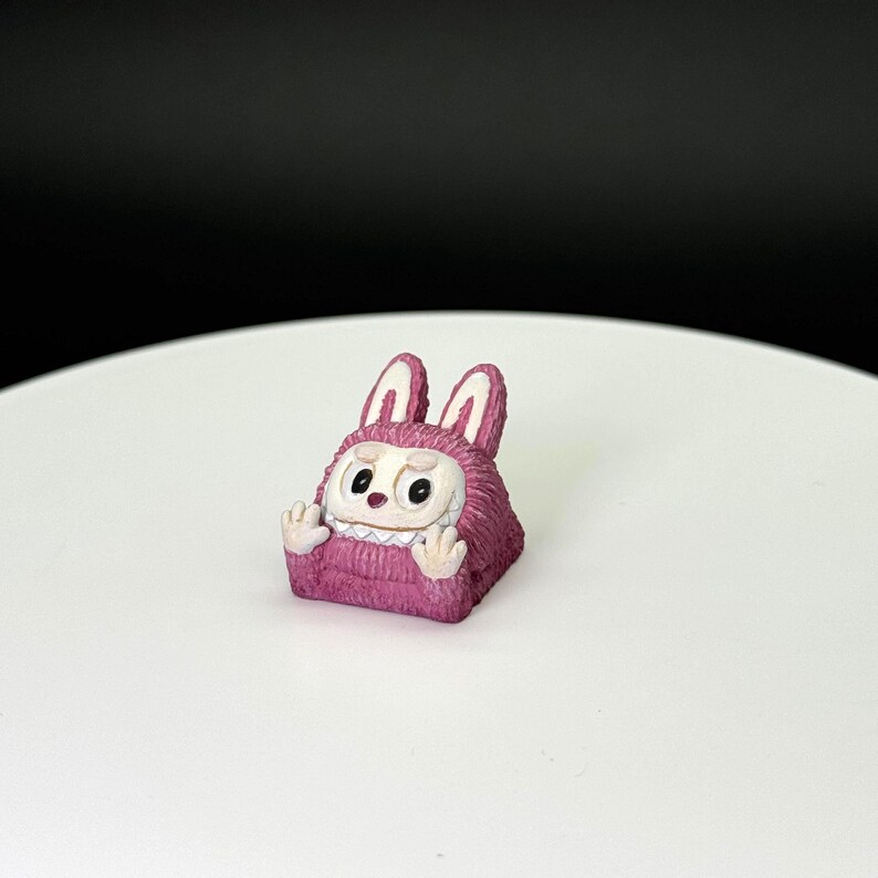 Pink Labubu Bunny Artisan Keycap – Hand-painted Custom MX Keycap | Cute ...