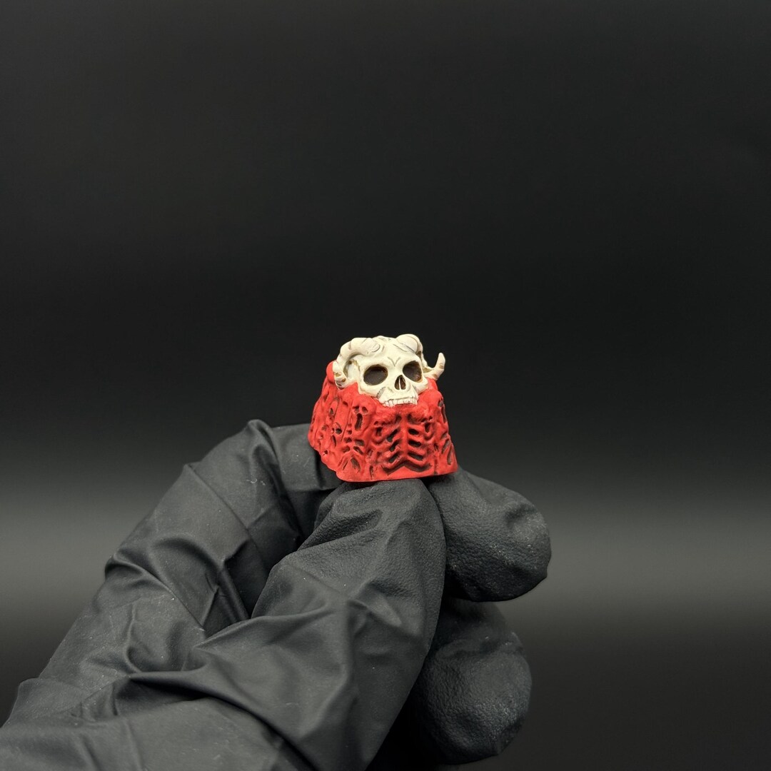 Demon Skull Keycap | Hand-painted Bone Throne | MX Stem Artisan Resin ...