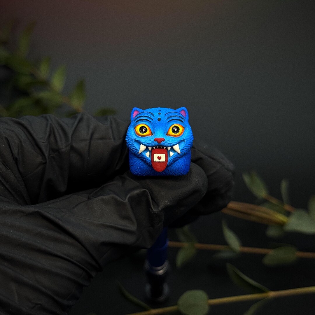 Derpy Blue Tiger Keycap, Custom Artisan for Mechanical Keyboard, Cherry ...