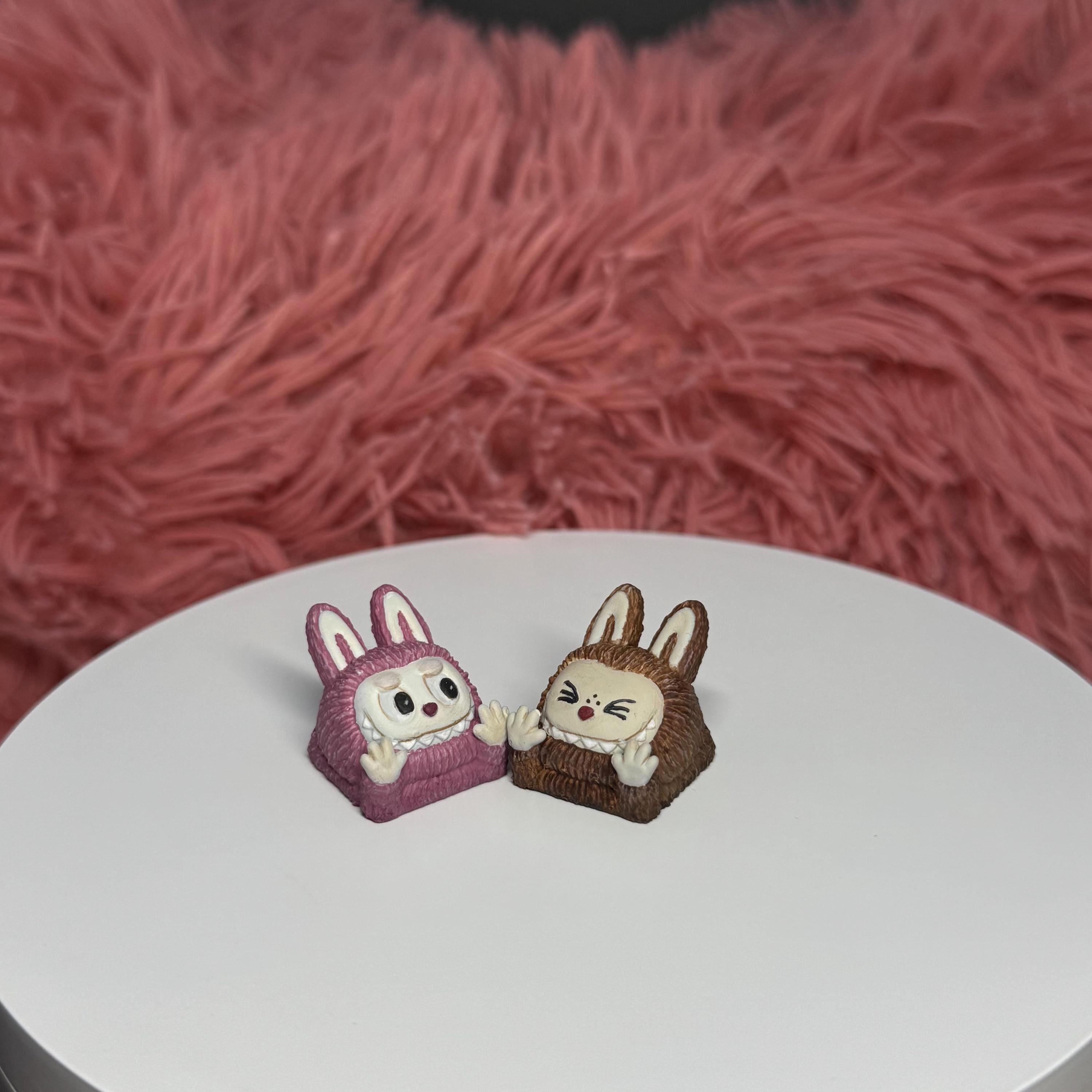 Pink Labubu Bunny Artisan Keycap – Hand-painted Custom MX Keycap | Cute ...