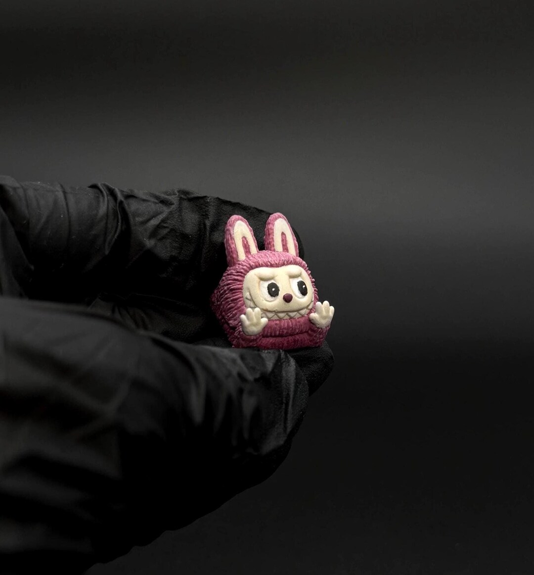 Pink Labubu Bunny Artisan Keycap – Hand-painted Custom MX Keycap | Cute ...