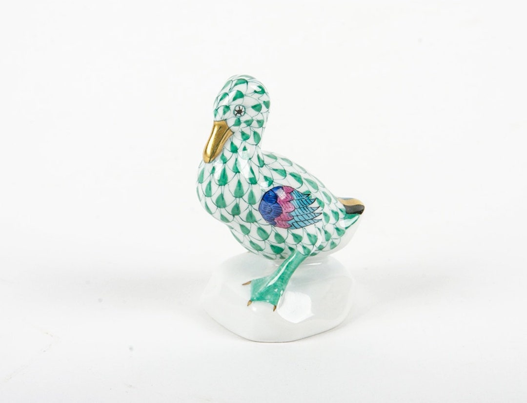 Miniature Herend Green Fishnet Duck Figurine | Hand-painted Hungarian ...