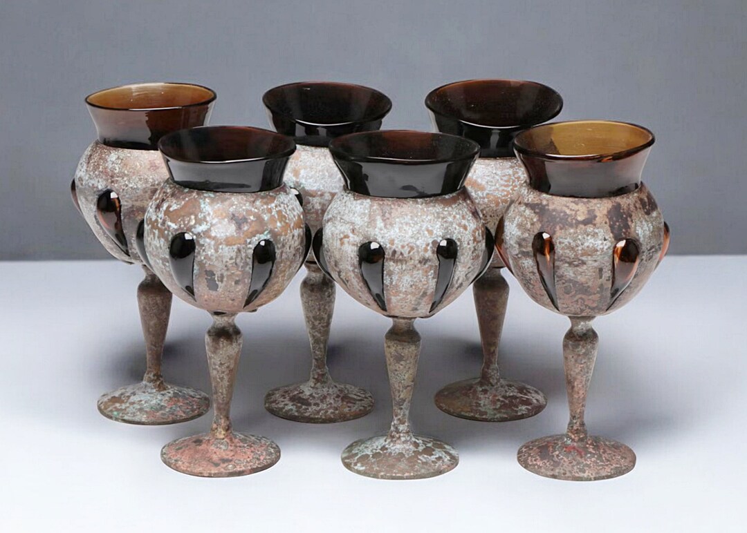 MCM Brutalist Glassware. 2 Encased Blown Glass Goblets by Avalos Razo ...