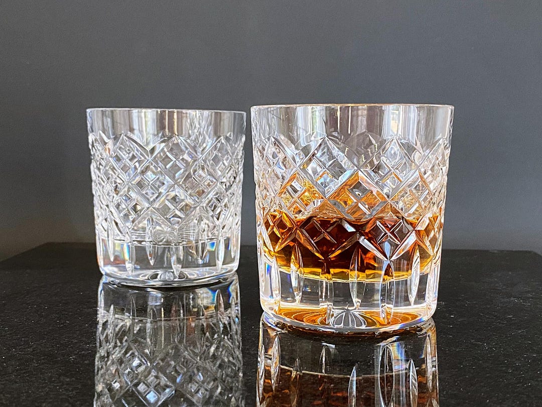 Stuart Crystal Whiskey Glasses Set of 2 Fine Cut Heavy Bottom Rocks ...