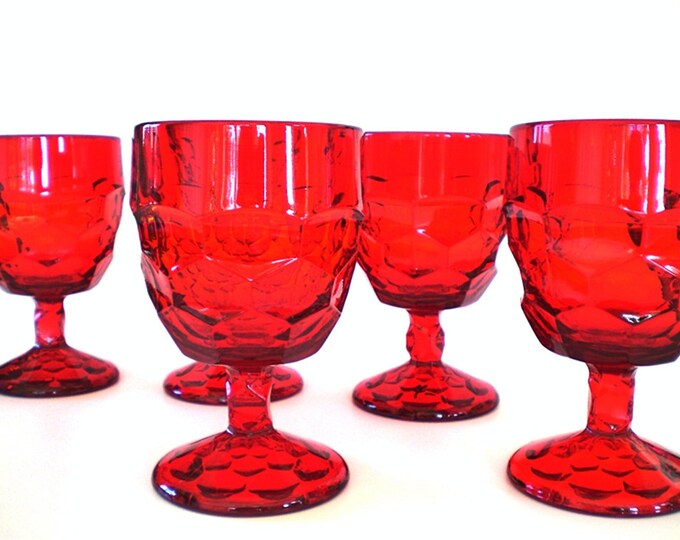 Ruby Red Wine Glass Set, Holiday Stemware Water Goblets - Etsy