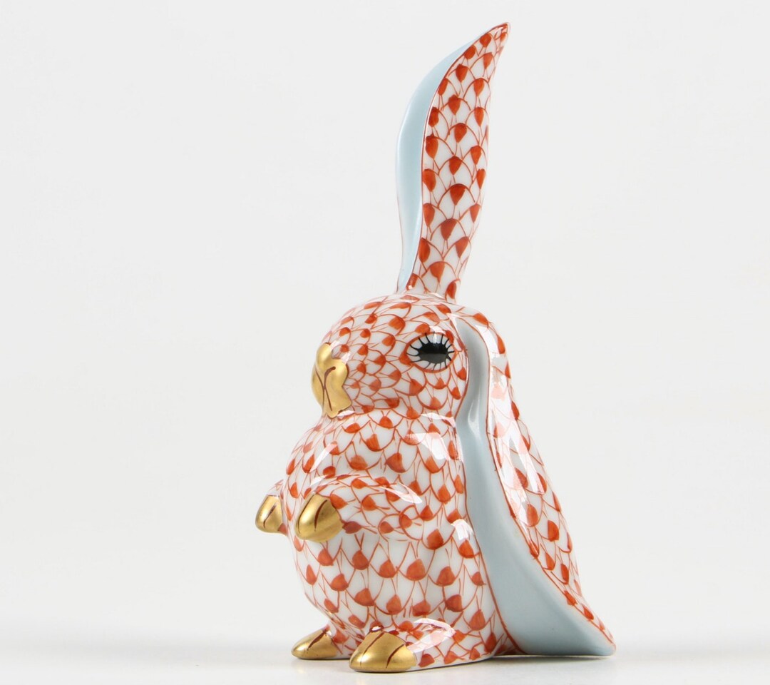 Herend Rabbit Figurine. Hungarian Porcelain Bunny With Ear up A Rust ...