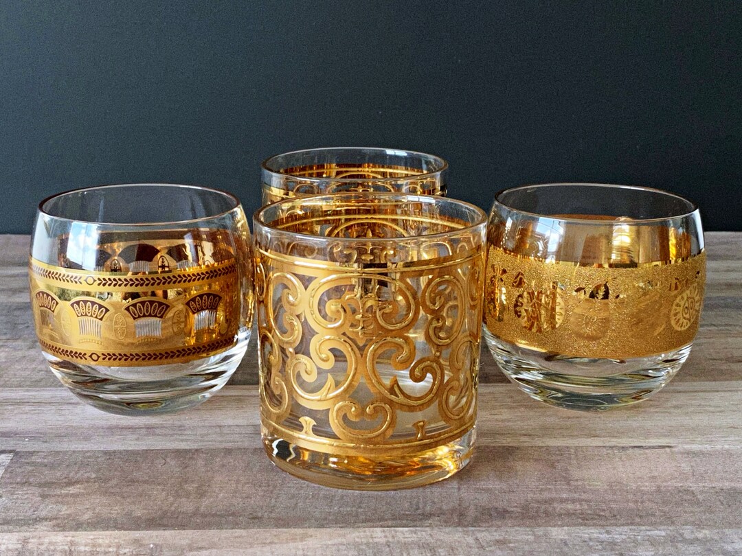 4 MCM Gold Cocktail Glasses, Curated Vintage Mixology Set, Old ...