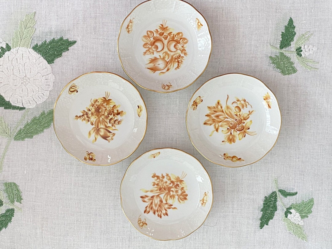Herend Hand-painted Porcelain Coasters Vintage Yellow Floral China Set ...