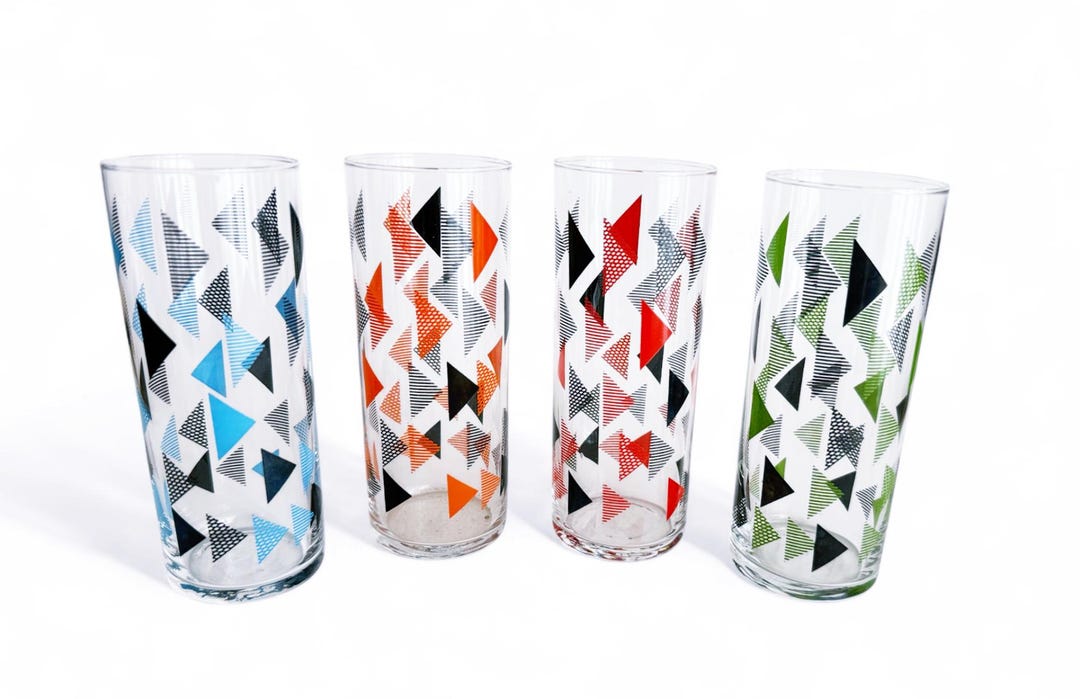 Mid Century Atomic Glassware, 4 Colorful Retro Glass Cocktail Tumblers ...