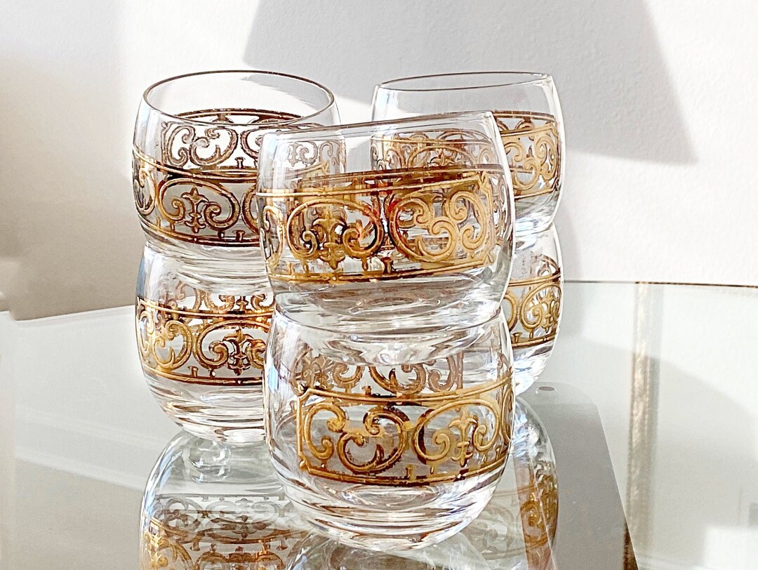 4 Roly Poly Rocks Cocktail Glasses. Georges Briard Embossed Spanish ...