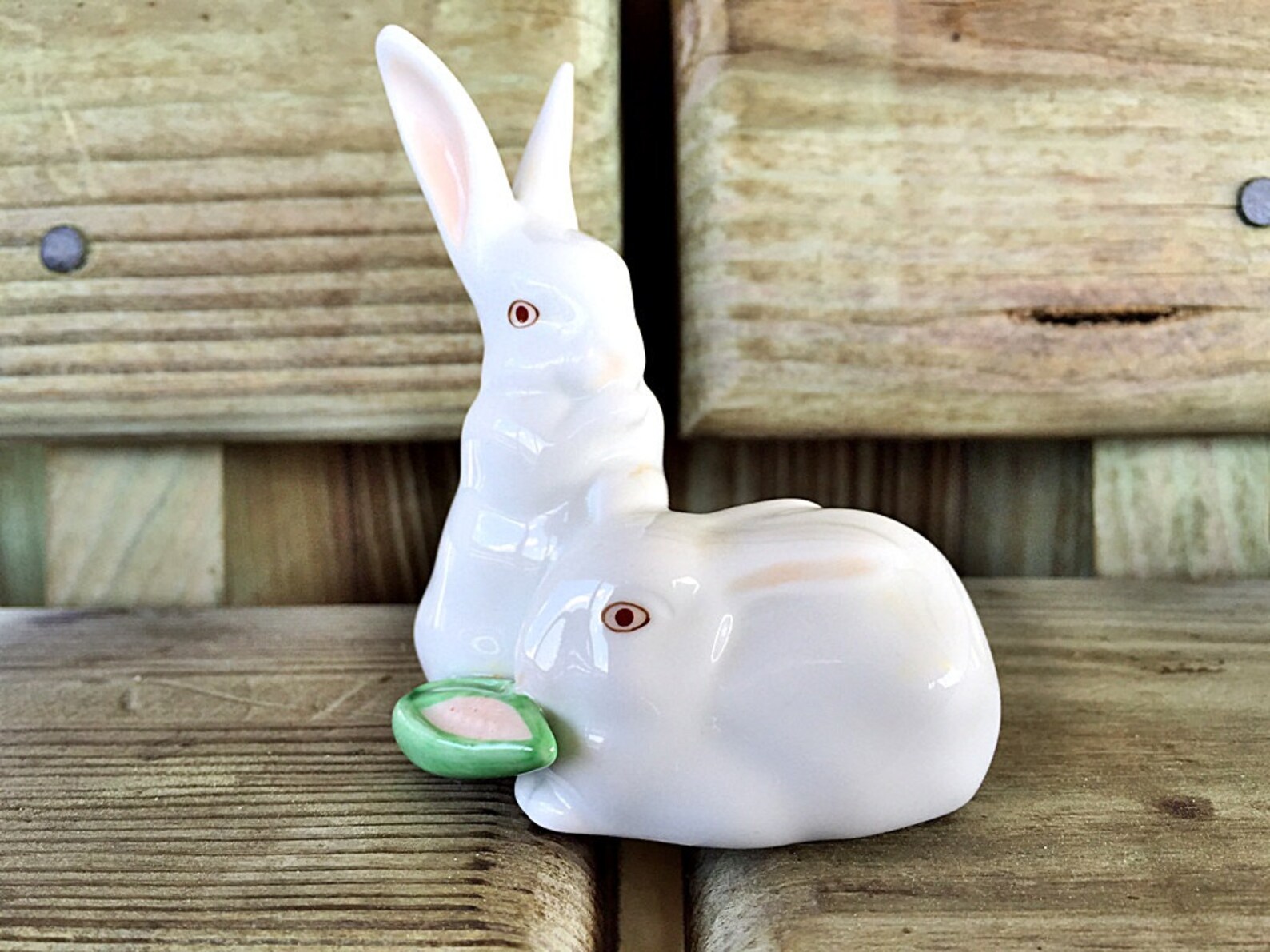 Herend Rabbit Figurines Porcelain Bunnies With Corn Red Eyed - Etsy