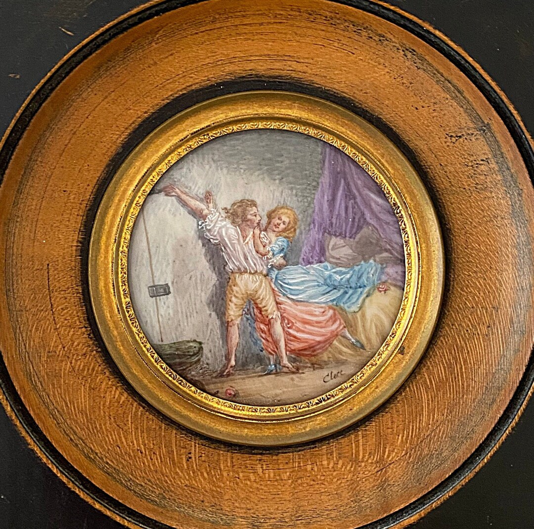 Antique French Portrait Miniature Painting Signed Clerc After Fragonard ...