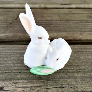 Herend Rabbit Figurines Porcelain Bunnies With Corn Red Eyed - Etsy