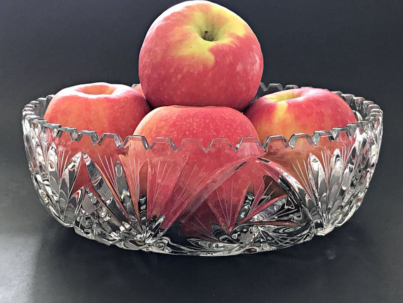 Large Crystal Fruit Bowl Clear Cut Glass Serving Salad Bow Etsy