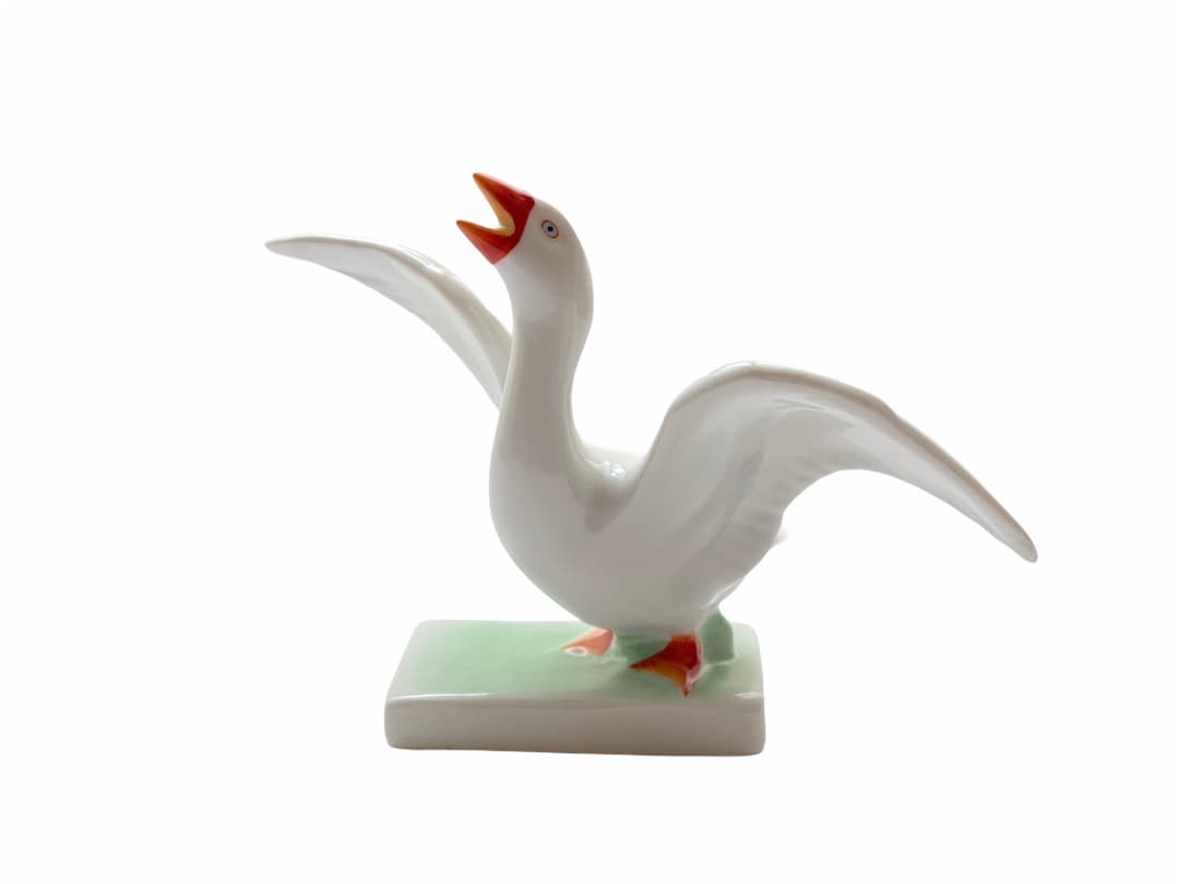 Vintage Herend Figurine Goose Honking, Hand Painted Hungarian Porcelain ...