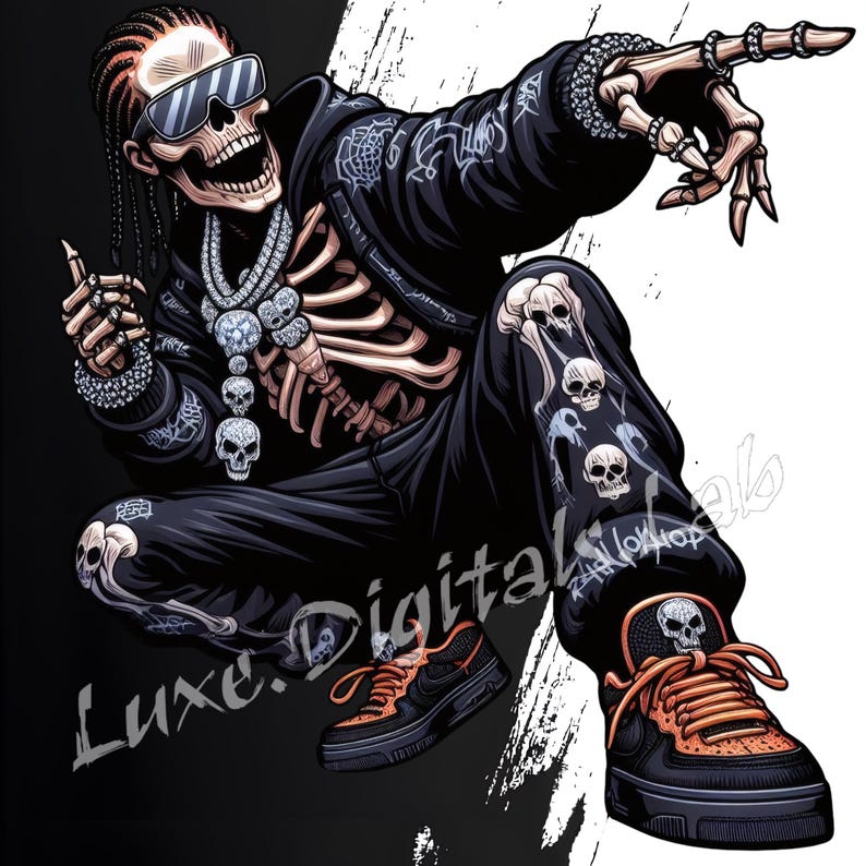 Hip Hop Skeleton PNG – Cool Skull Rapper in Streetwear, Graffiti ...