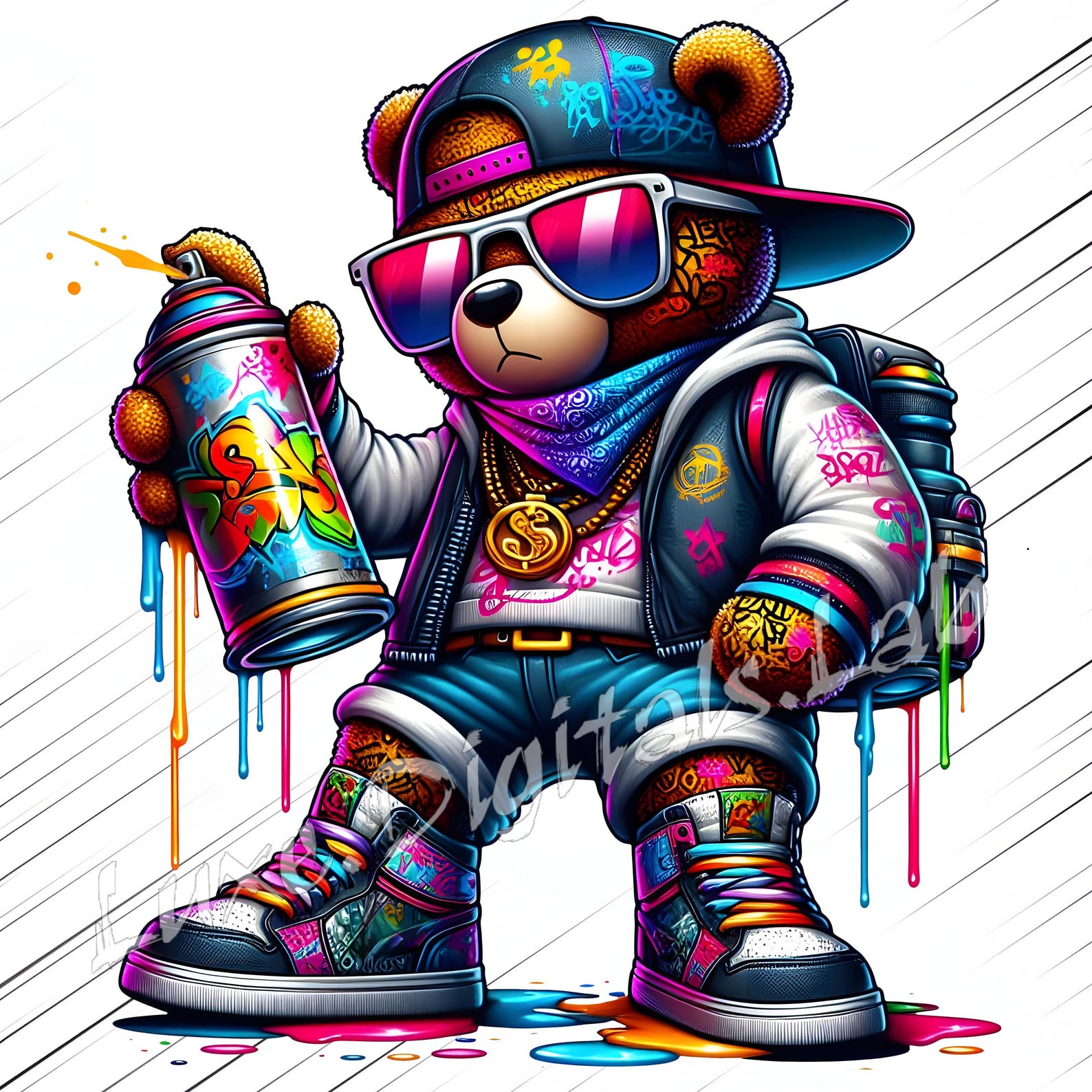 Graffiti Teddy Bear PNG, Streetwear Bears With Spray Painting Clipart ...