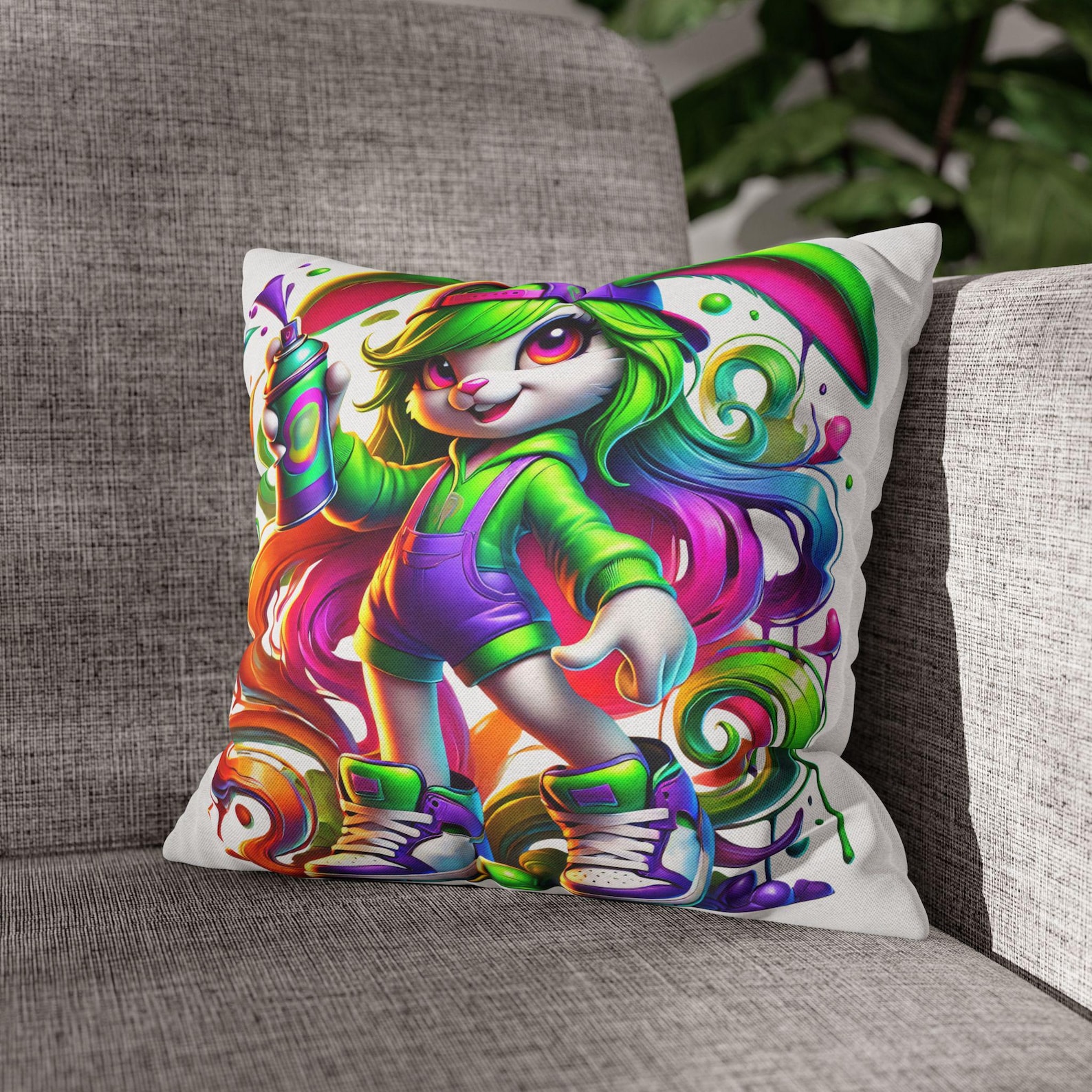 Vibrant Graffiti Bunny Art Print – Neon Street Style Rabbit Character ...