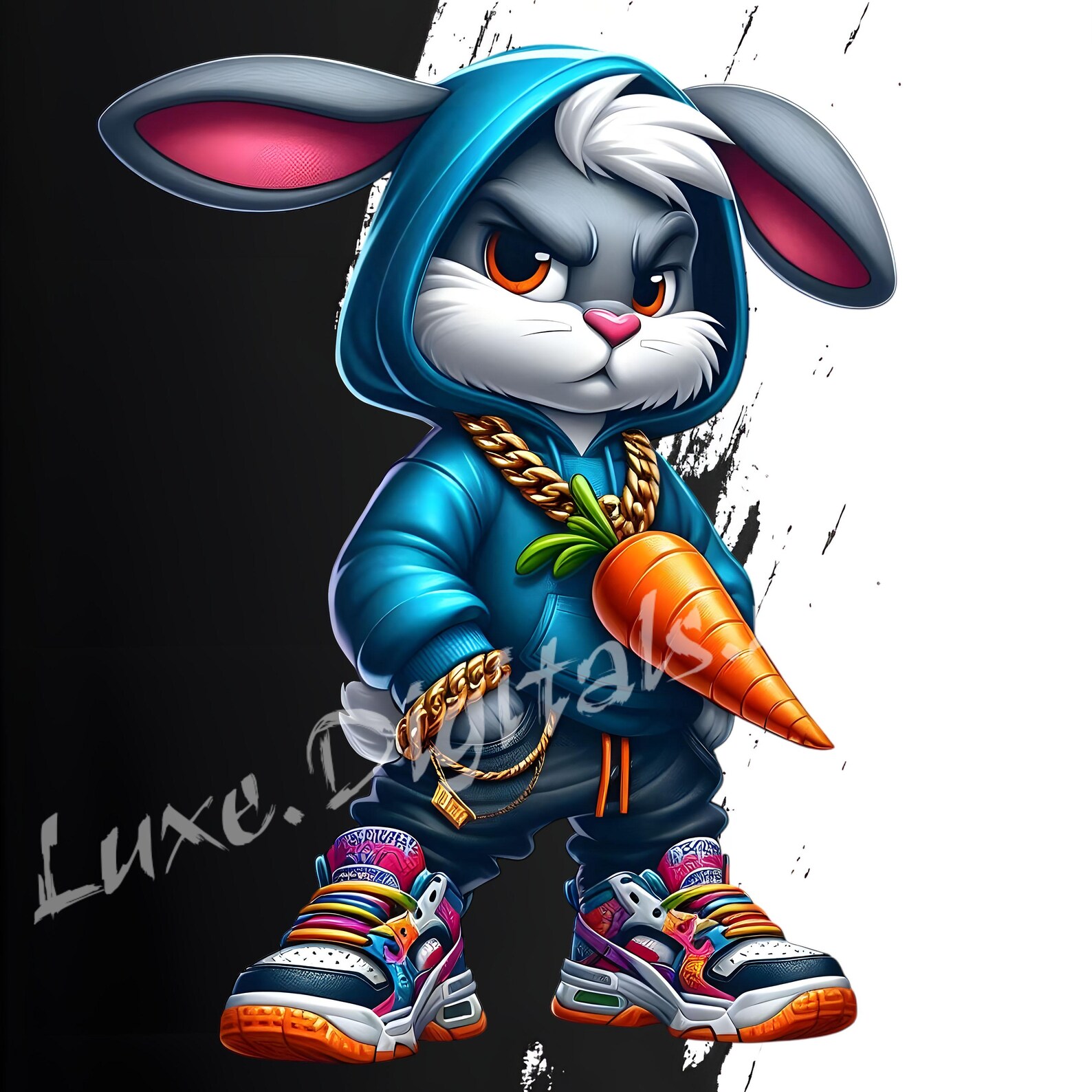 Gangsta Bunny PNG – Cool Hooded Rabbit Clipart With Carrot Chain, Hip ...