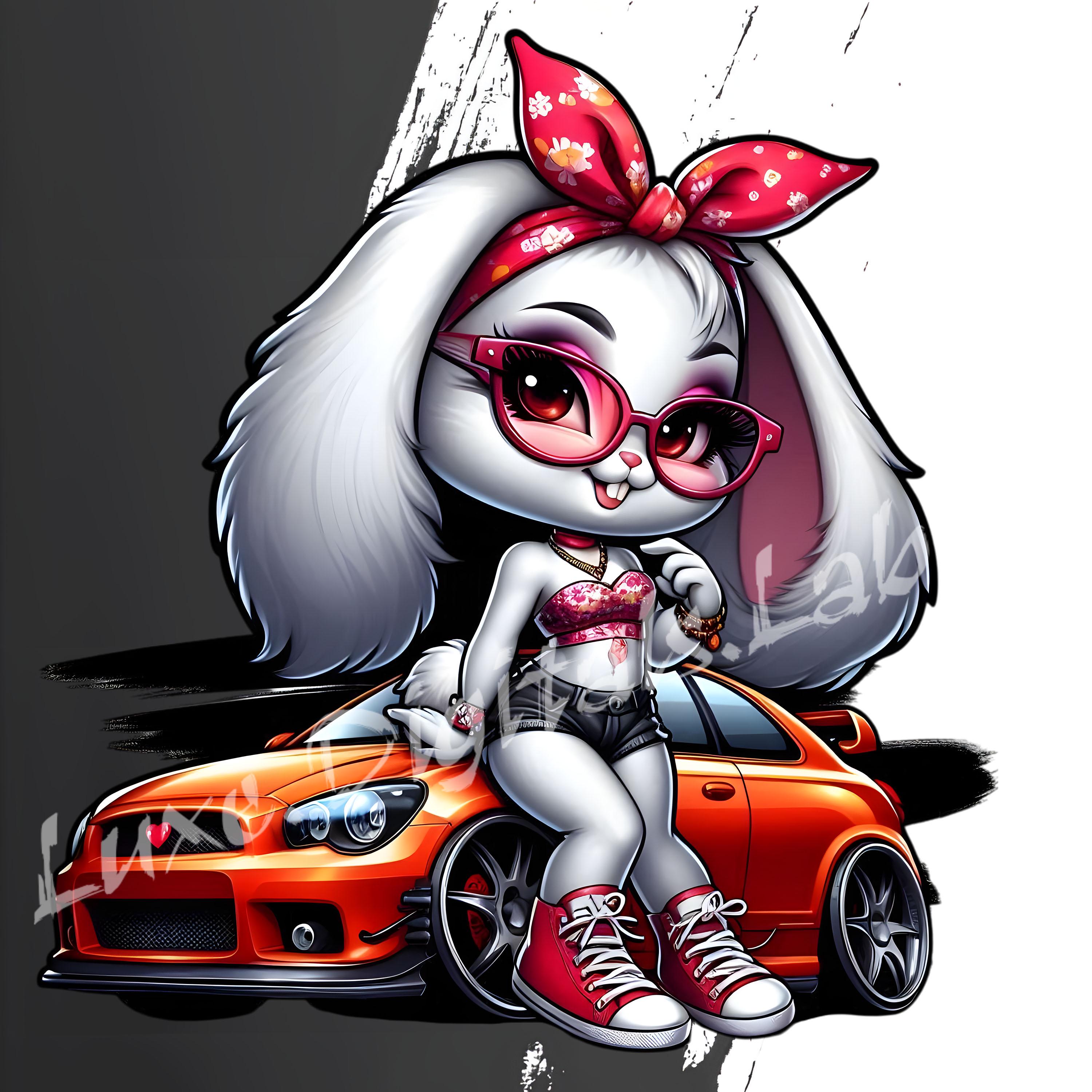 Cute Bunny Girl With Car Png, Graffiti Bunny Girl, Bunny Sublimation ...