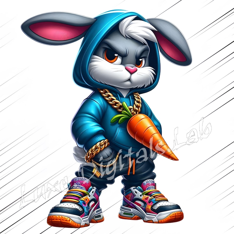 Gangsta Bunny PNG – Cool Hooded Rabbit Clipart With Carrot Chain, Hip ...