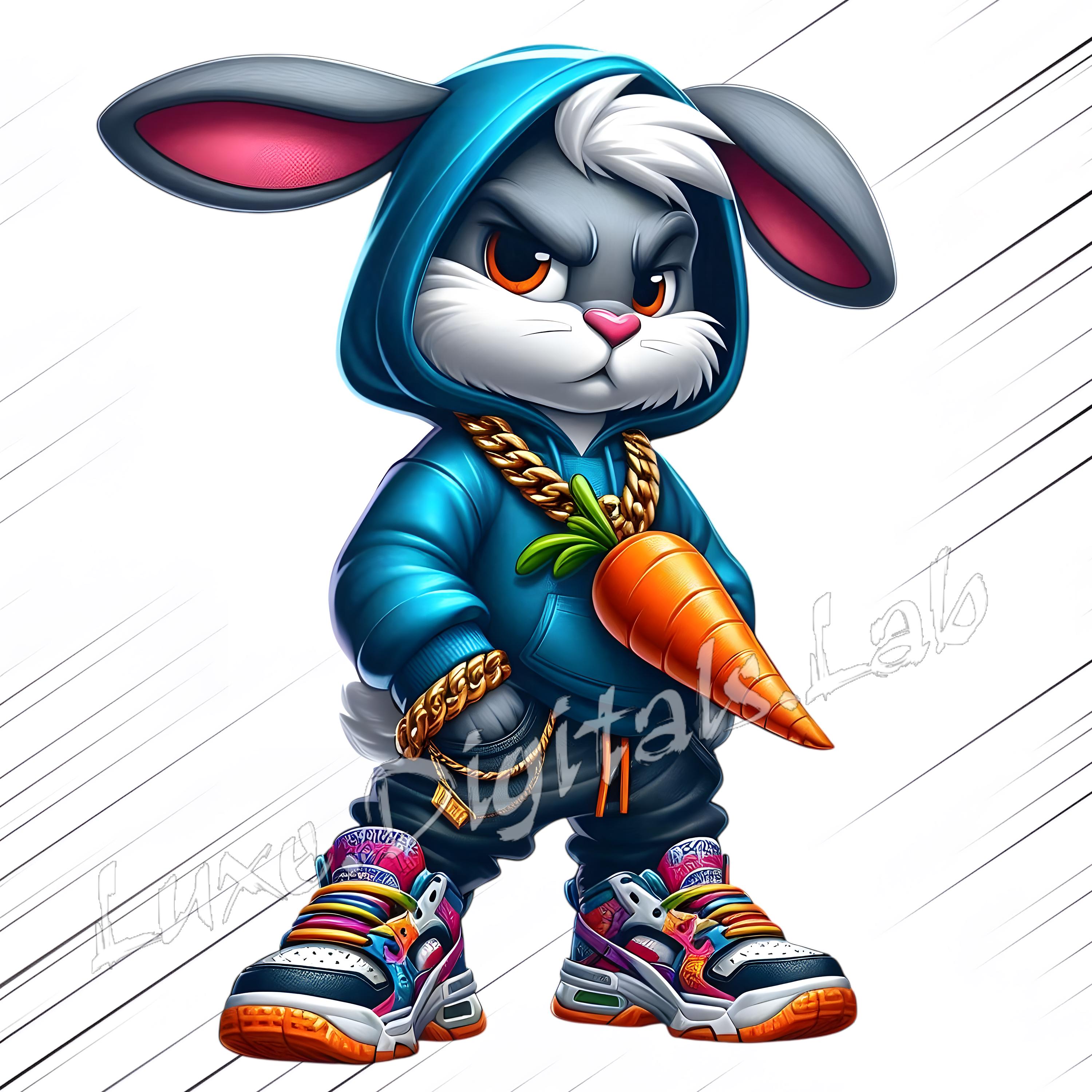 Gangsta Bunny PNG – Cool Hooded Rabbit Clipart With Carrot Chain, Hip ...