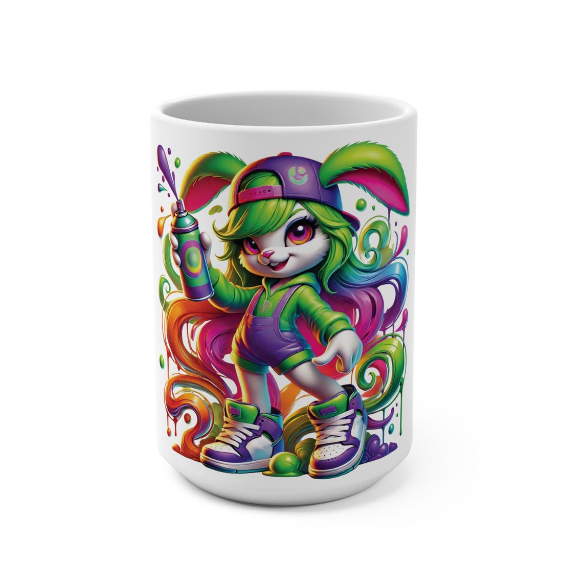 Vibrant Graffiti Bunny Art Print – Neon Street Style Rabbit Character ...