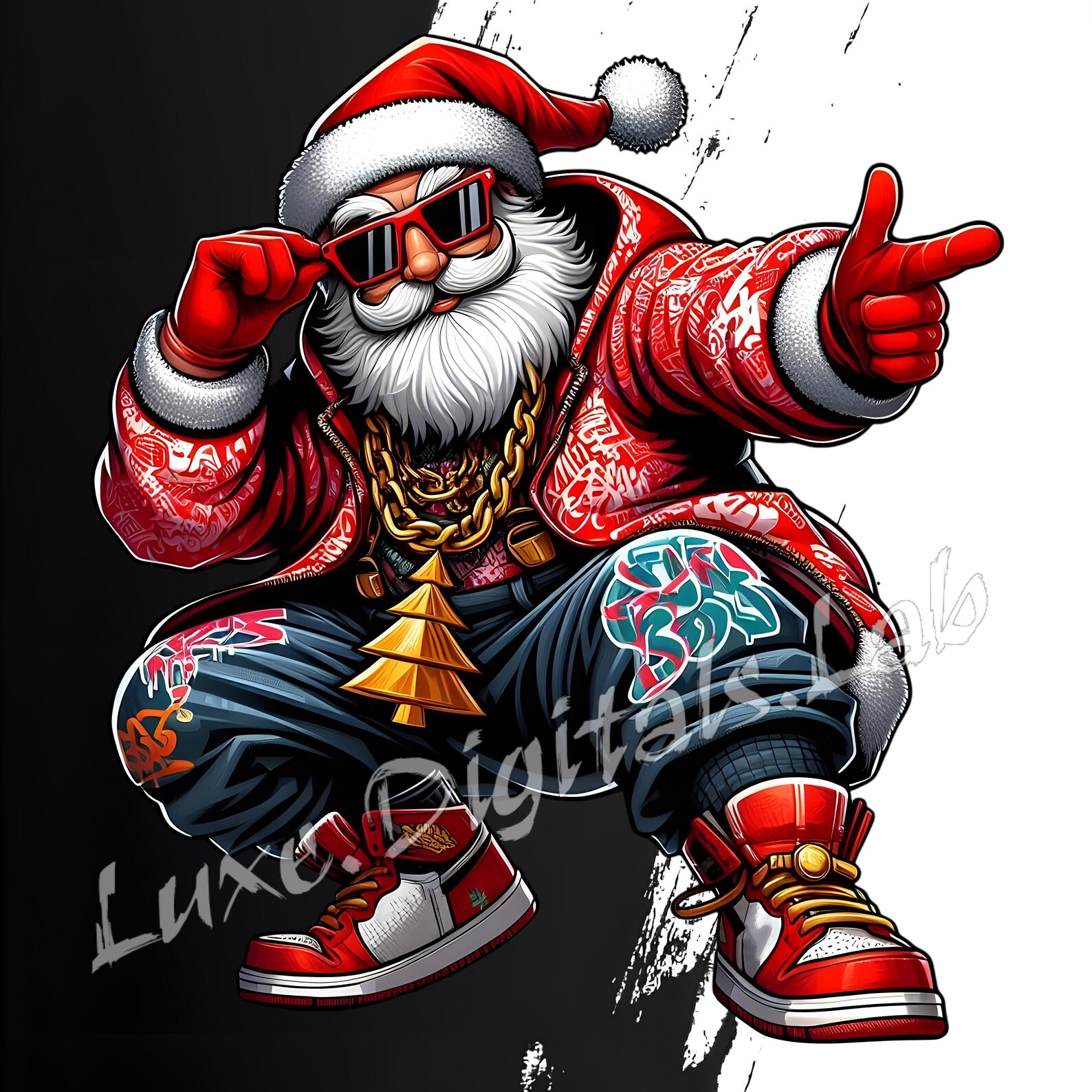 Graffiti Santa Clipart, Urban Santa Png, Hip-hop Christmas PNG, Cool ...