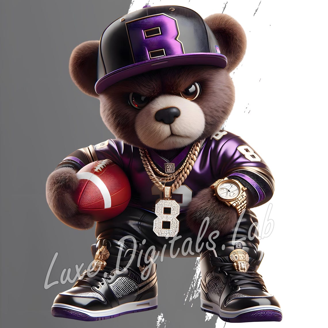 Football Hip Hop Teddy Bear PNG, Football Streetwear Teddy Clipart ...