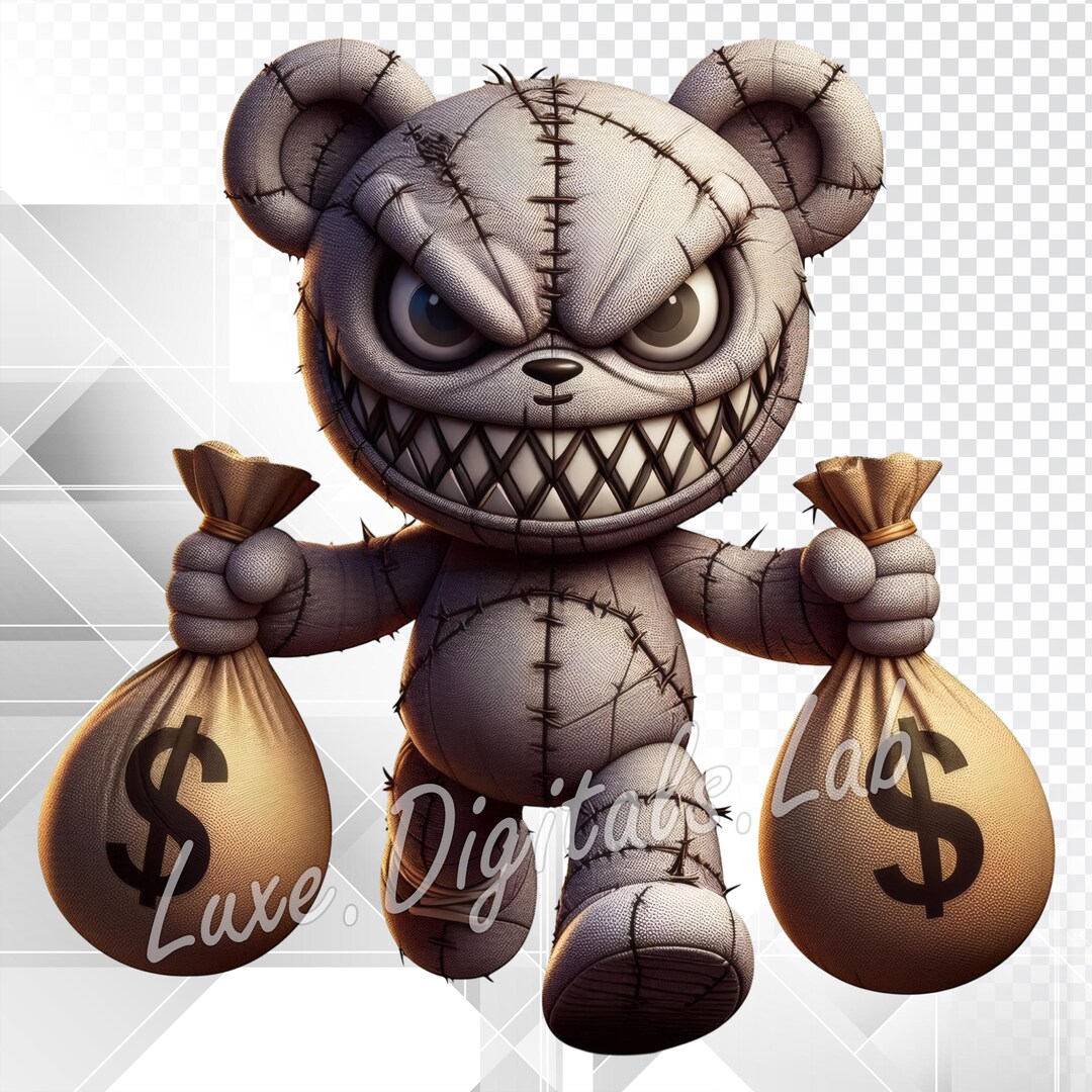 Evil Stitched Teddy Bear PNG, Gangsta Bear Png, Dark Cute Horror Teddy ...