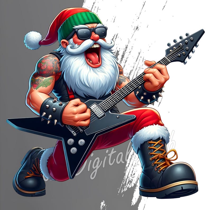 Rock and Roll Santa PNG, Christmas Png, Santa With Guitar Png ...