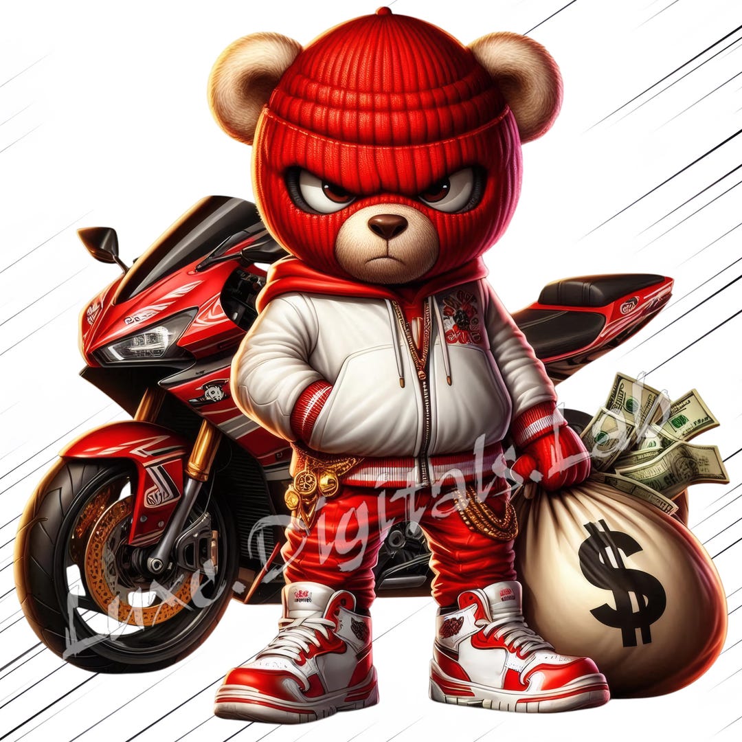 Teddy Bear Biker Thief PNG, Gangsta Bear With Money Bag, Street Urban ...