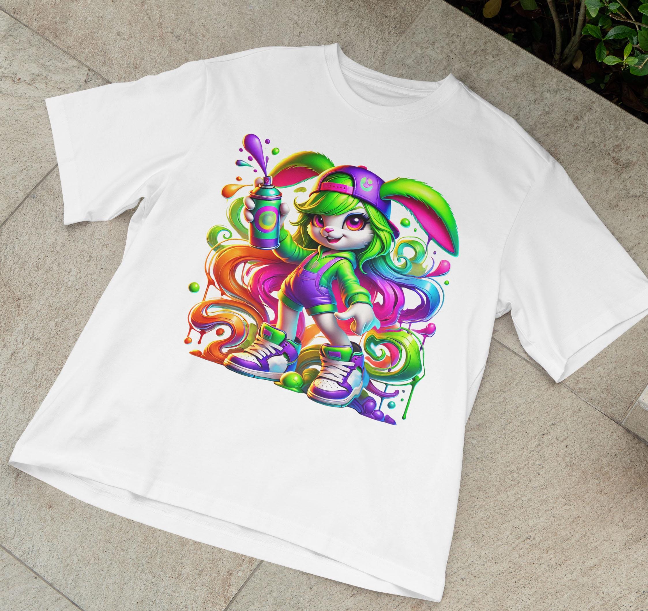 Vibrant Graffiti Bunny Art Print – Neon Street Style Rabbit Character ...