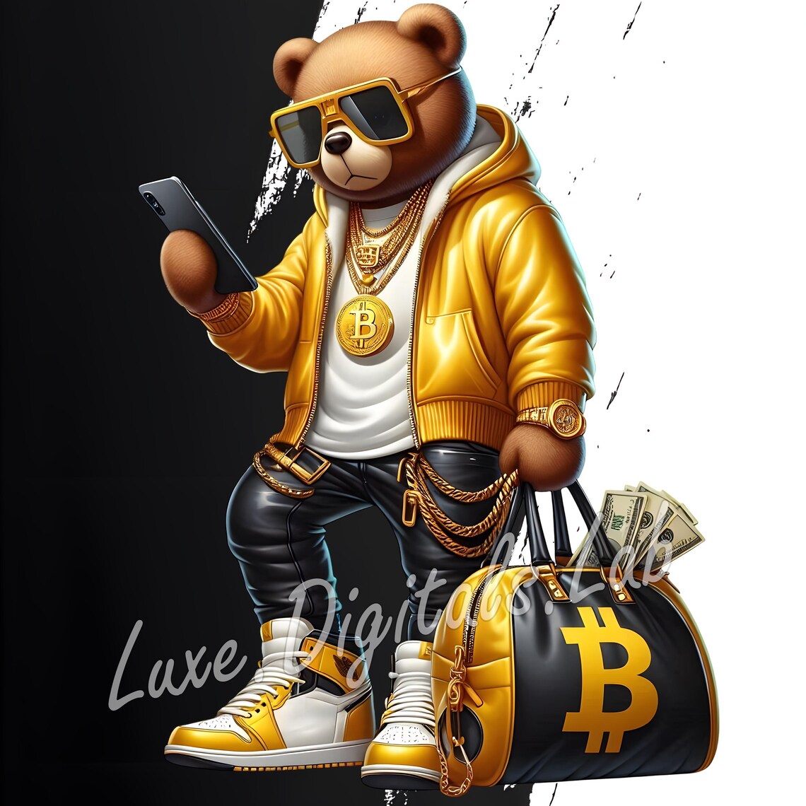 Hip Hop Graffiti Bear Cartoon- Digital Download PNG, Money Teddy Bear ...