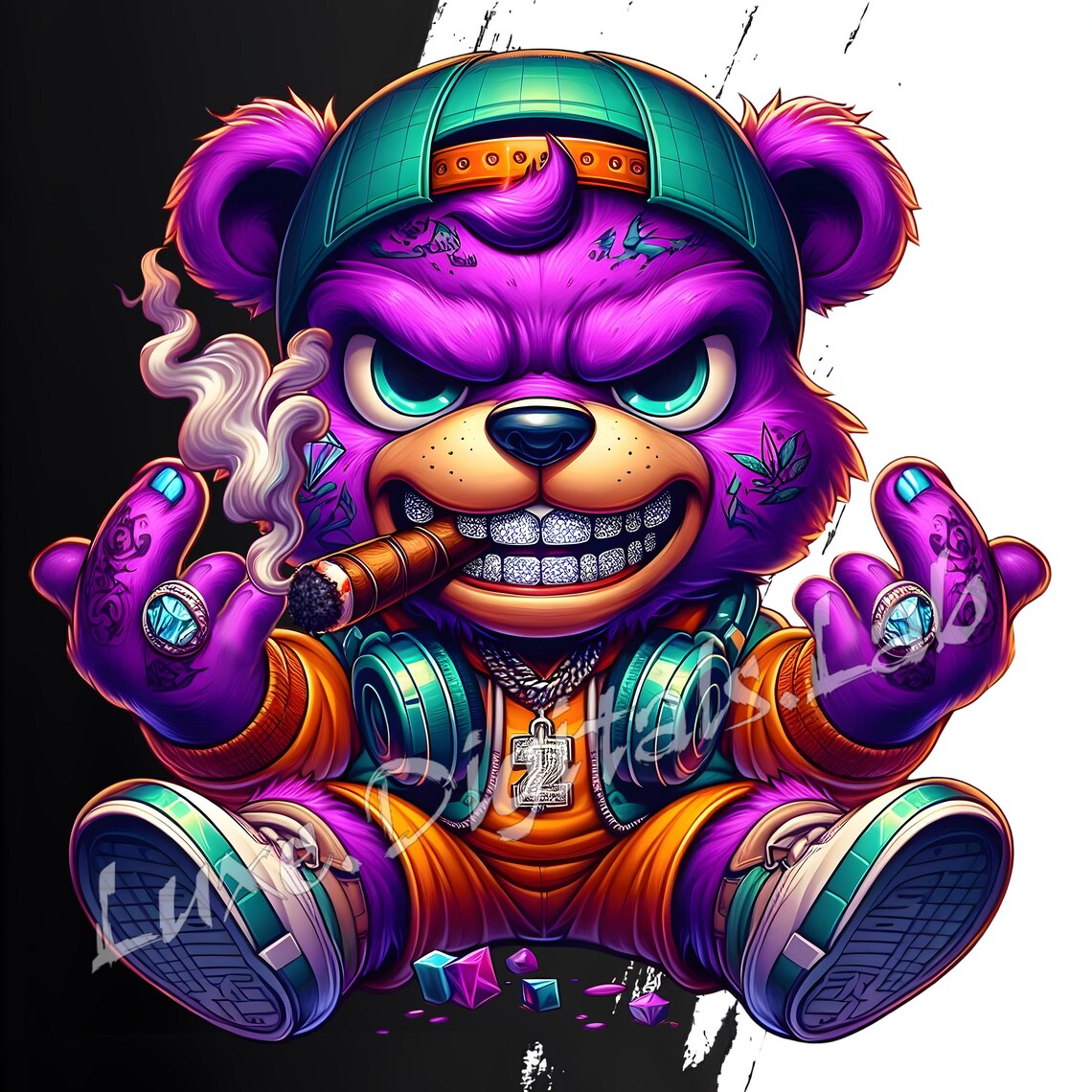 Grumpy Purple Teddy Bear Clipart, PNG High Quality Hip-hop Teddy Bear, Graffiti Teddy Bear Png ...