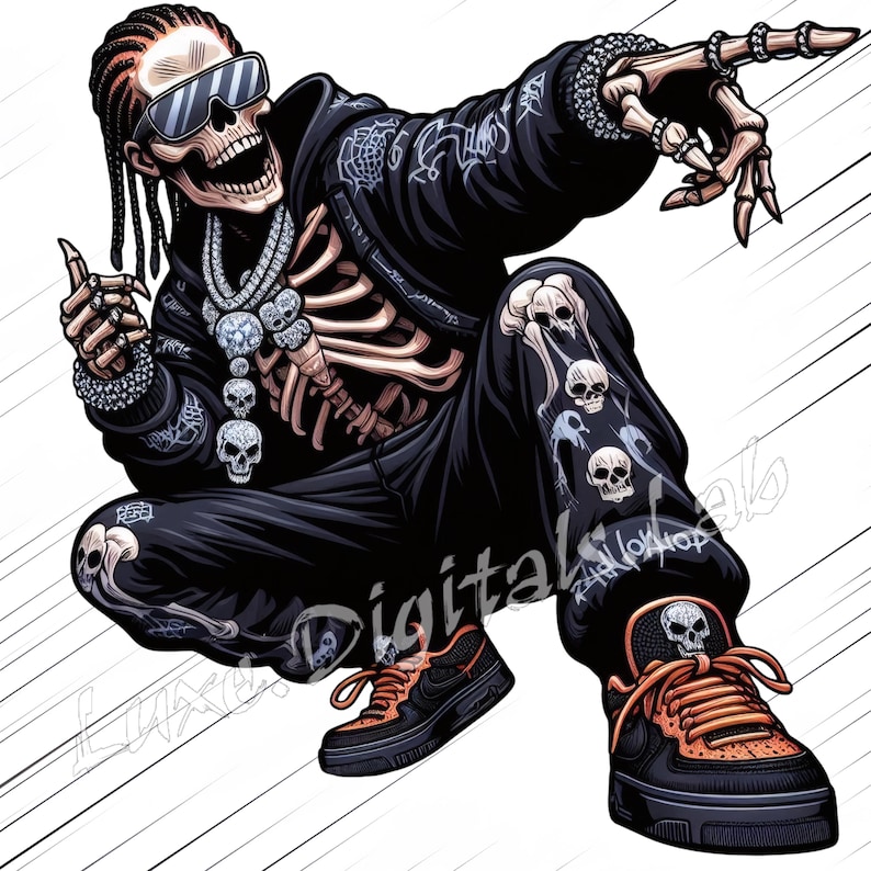 Hip Hop Skeleton PNG – Cool Skull Rapper in Streetwear, Graffiti ...
