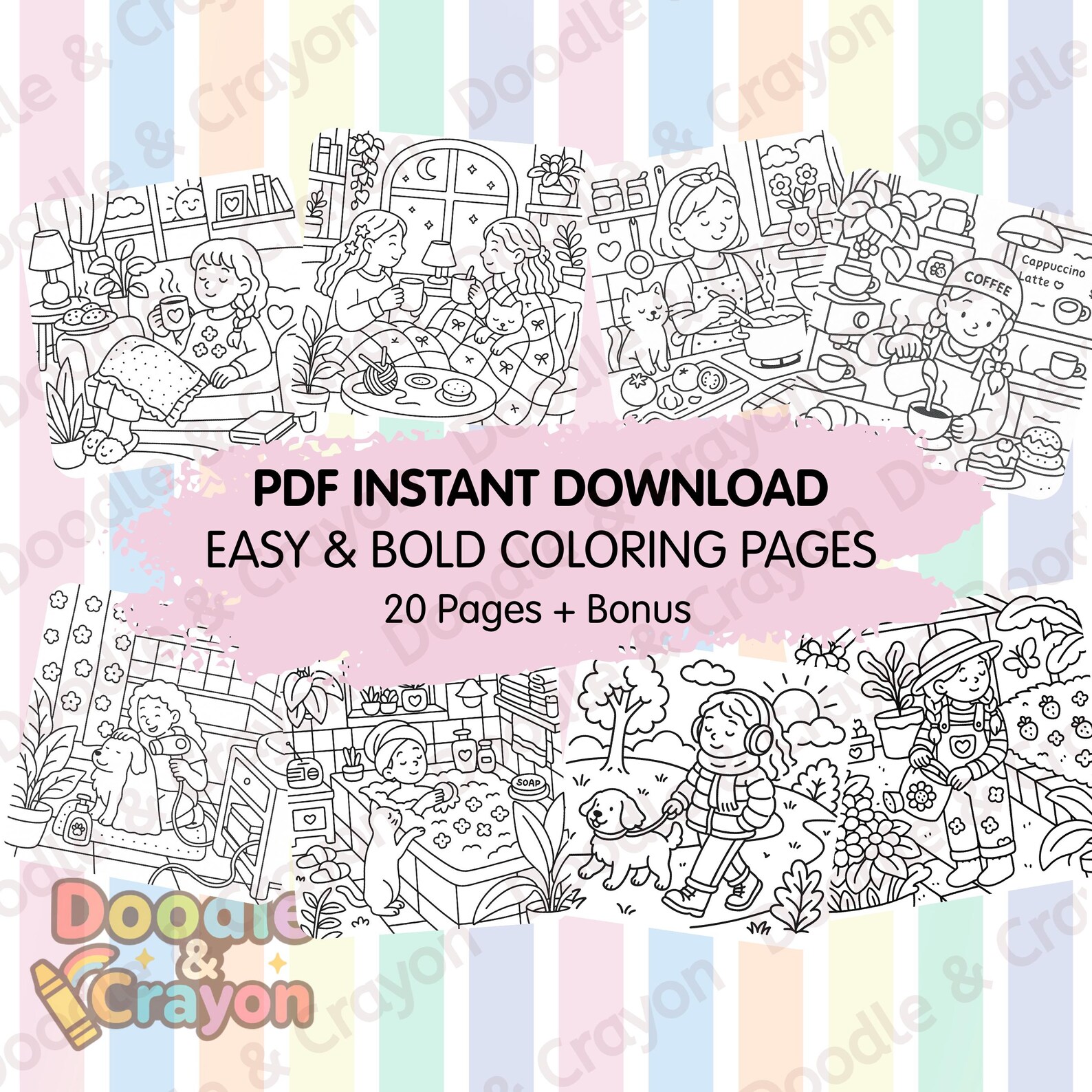 Comfy and Cute Coloring Pages for Adults & Kids, 20 Pages Bold Easy ...