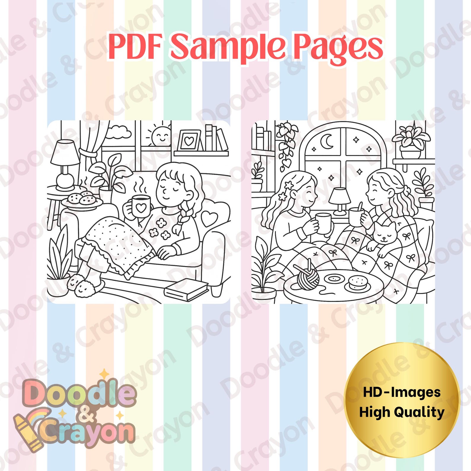 Comfy and Cute Coloring Pages for Adults & Kids, 20 Pages Bold Easy ...