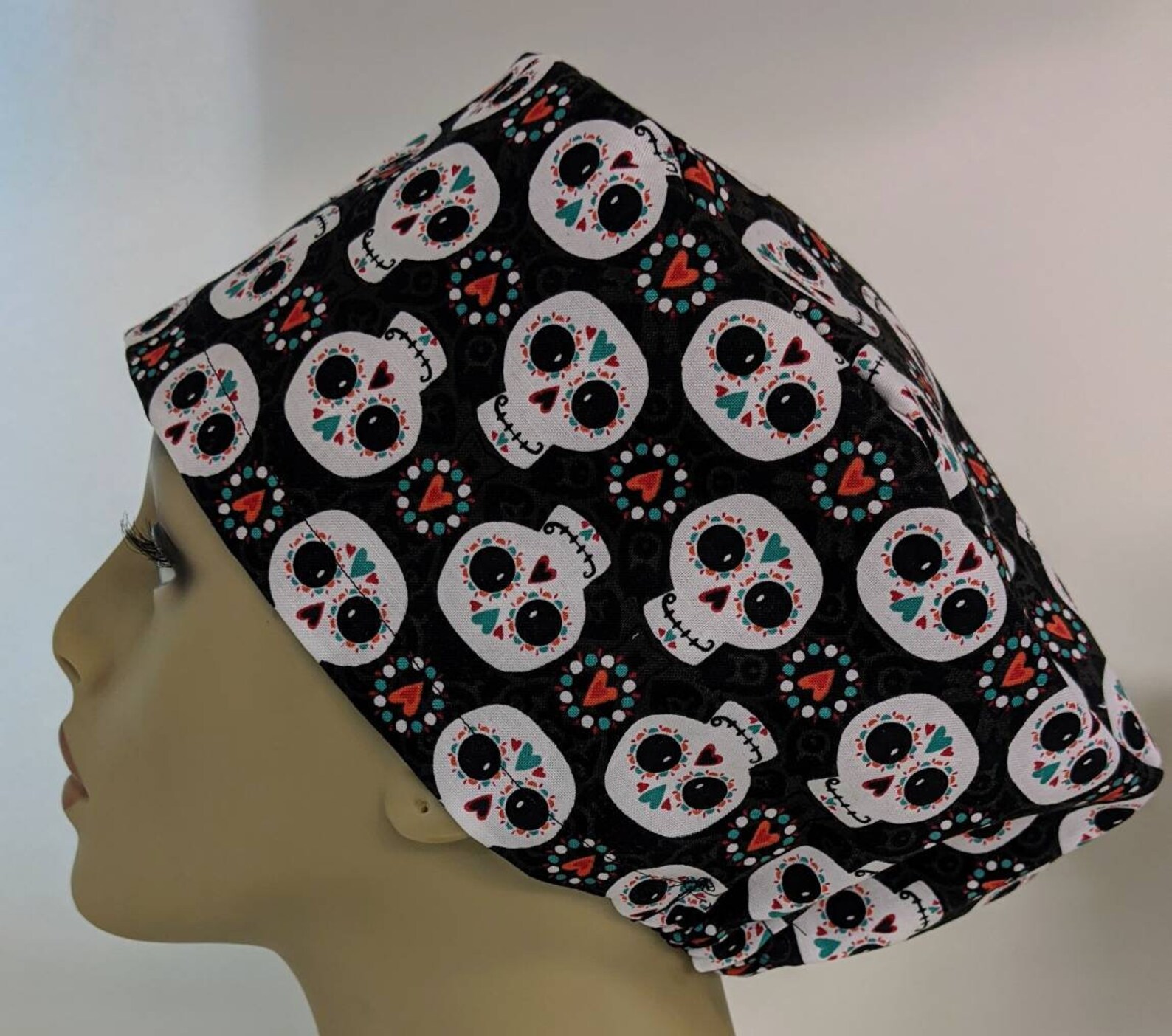 Sugar skull scrub cap ponytail hybrid surgeon cap/mens and | Etsy