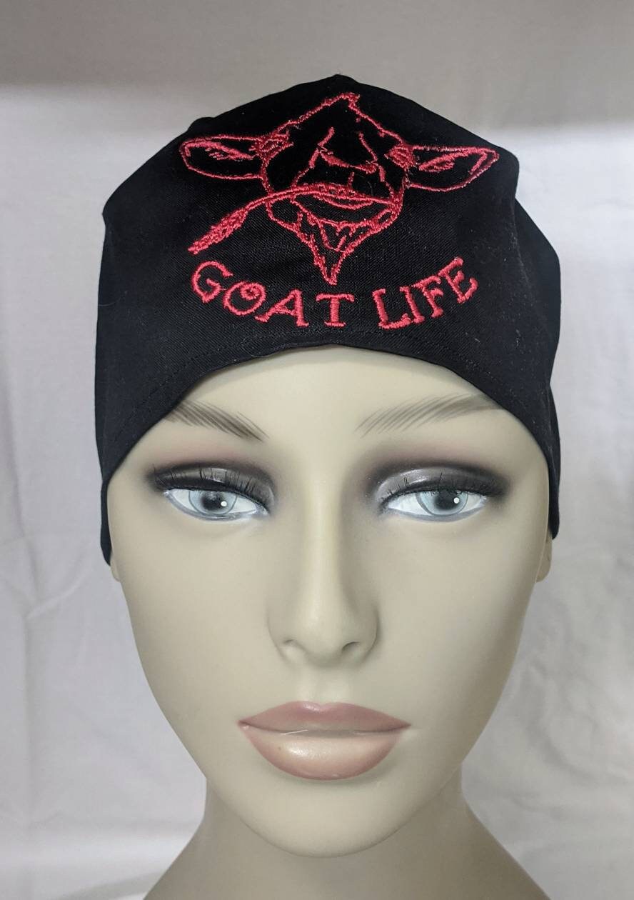 Embroidered goat ponytail scrub hat | Etsy