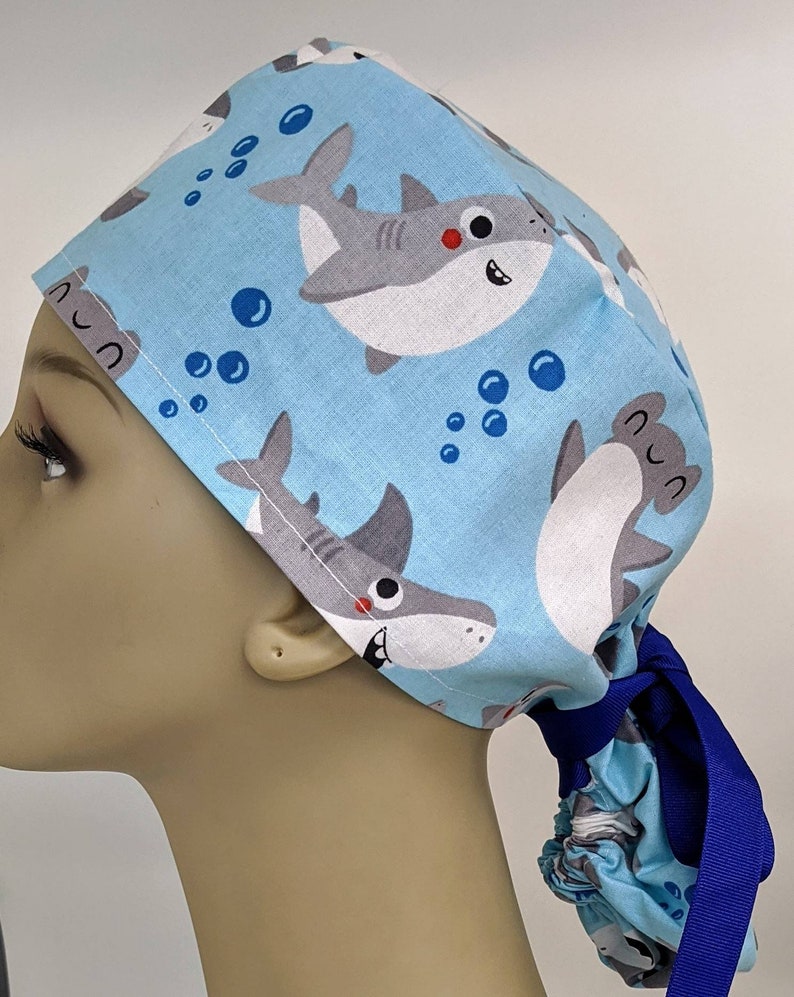 Shark Print Scrub Cap, Ponytail, Hybrid, Surgeon Style Hat - Etsy