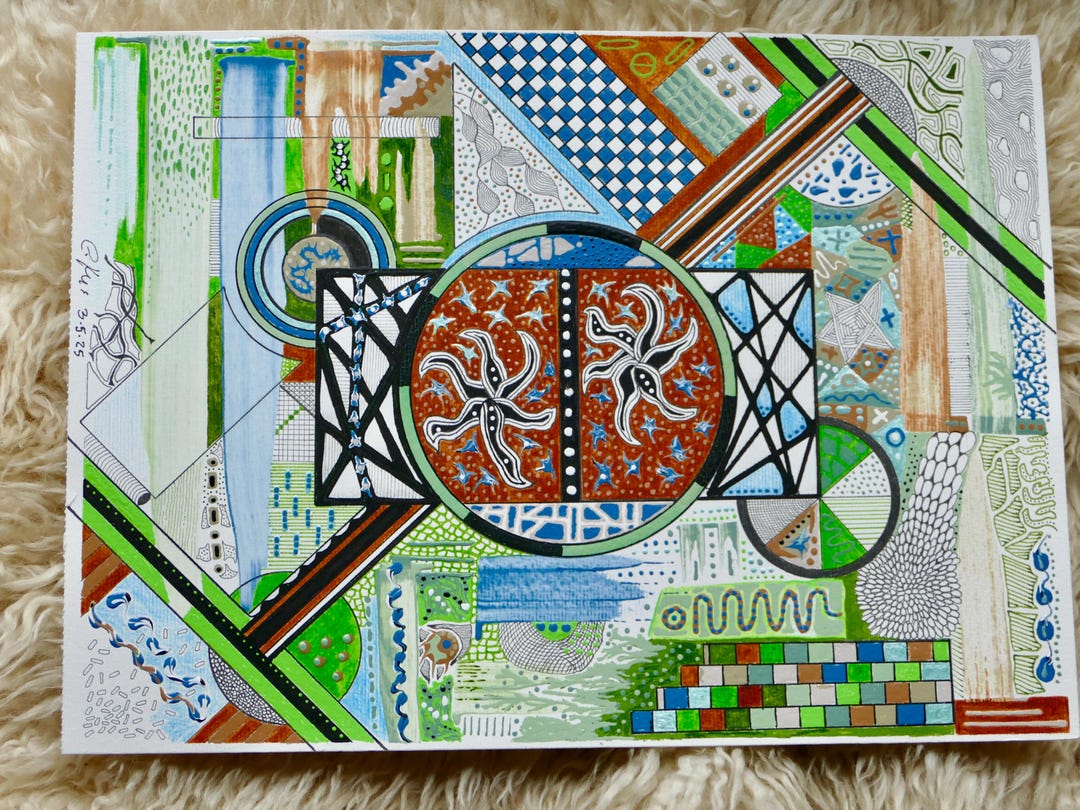 Abstract, Doodle Art, Original A3, Acrylic, Ink, Paint, Green ...