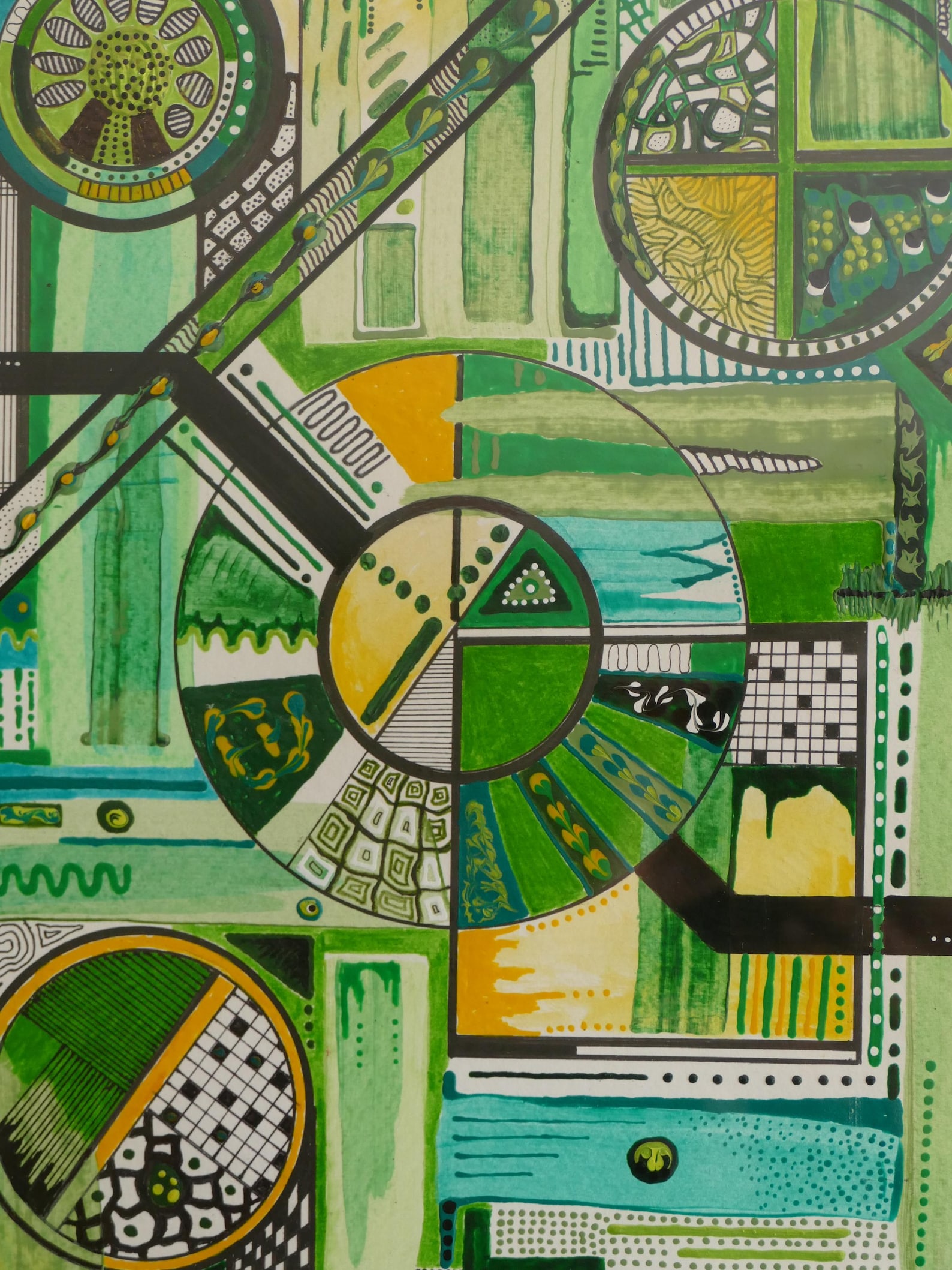 Abstract, Doodle Art, Original A3, Acrylic, Ink, Paint, Green. (framed ...