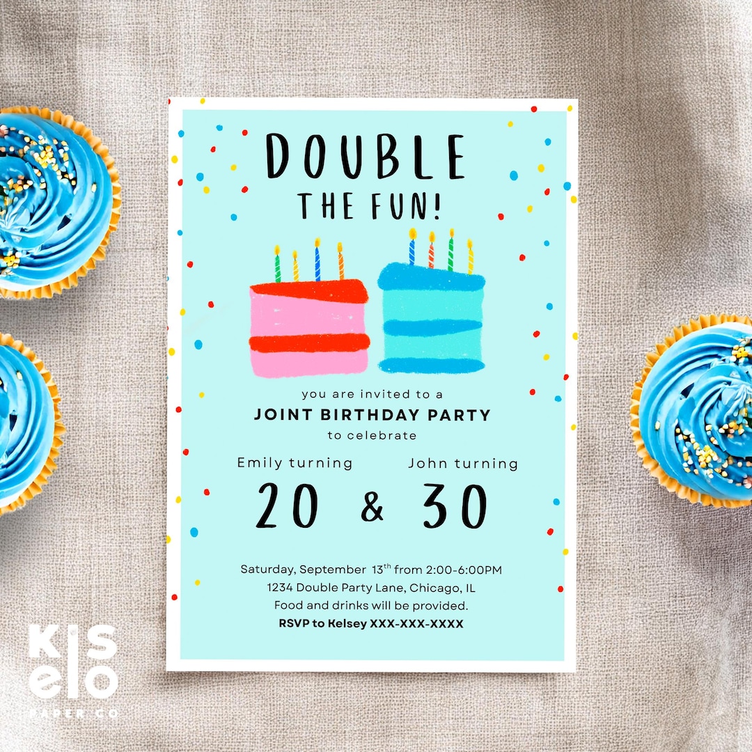 Double the Fun, Dual Birthday Party Invite, Joint Party, Hand-drawn - Etsy