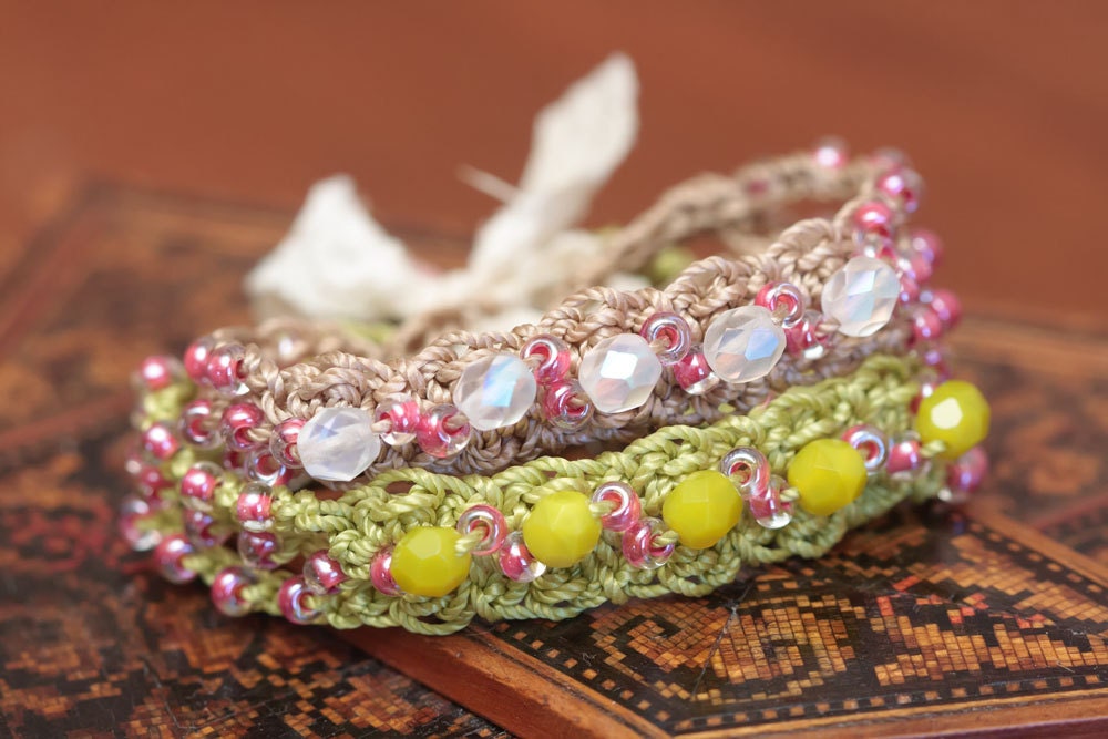 Crochet Bracelet With Beads, Jewelry Tutorial, Crochet Cuff Bracelet ...