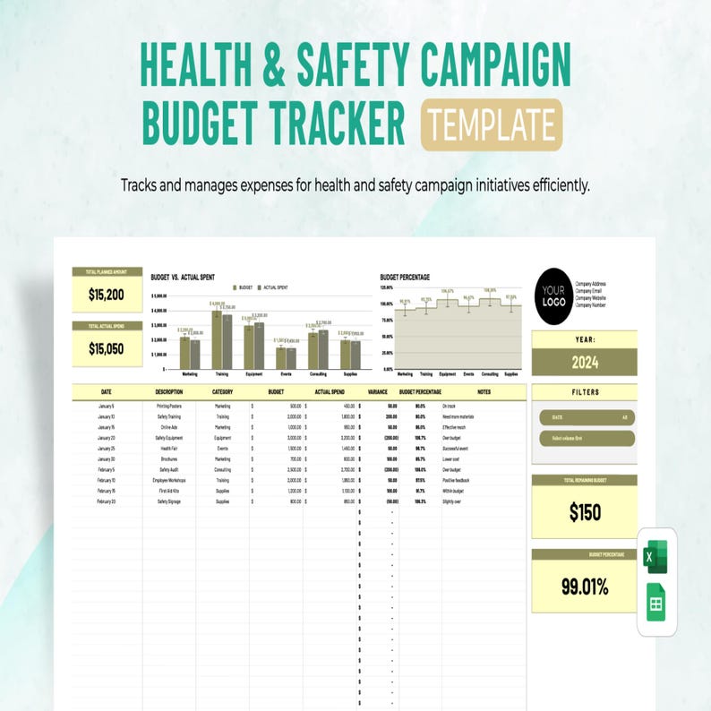 Health & Safety Campaign Budget Tracker Template Excel and Google ...