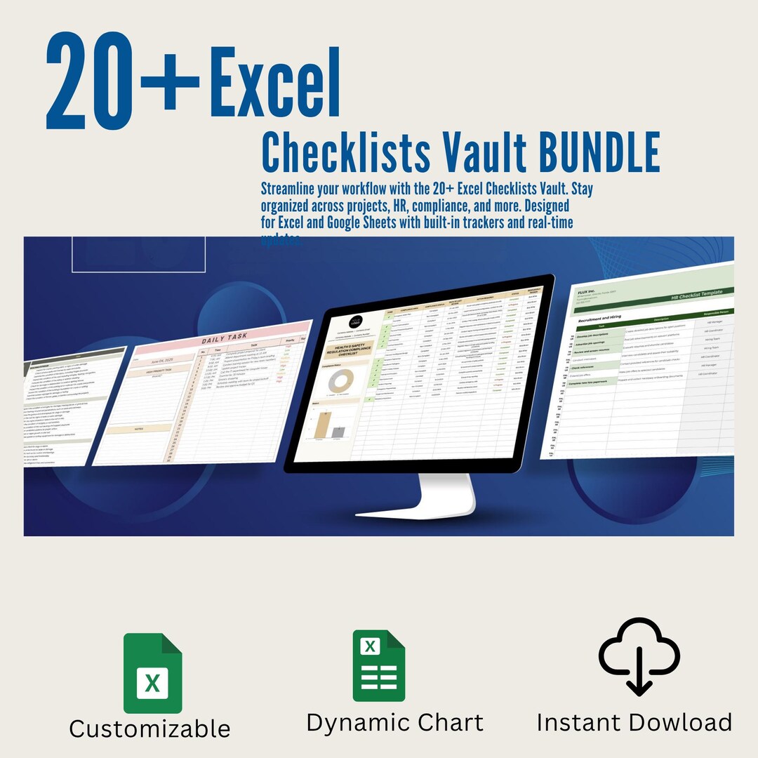 20+ Excel Checklists Vault Bundle | Business Templates, Productivity ...