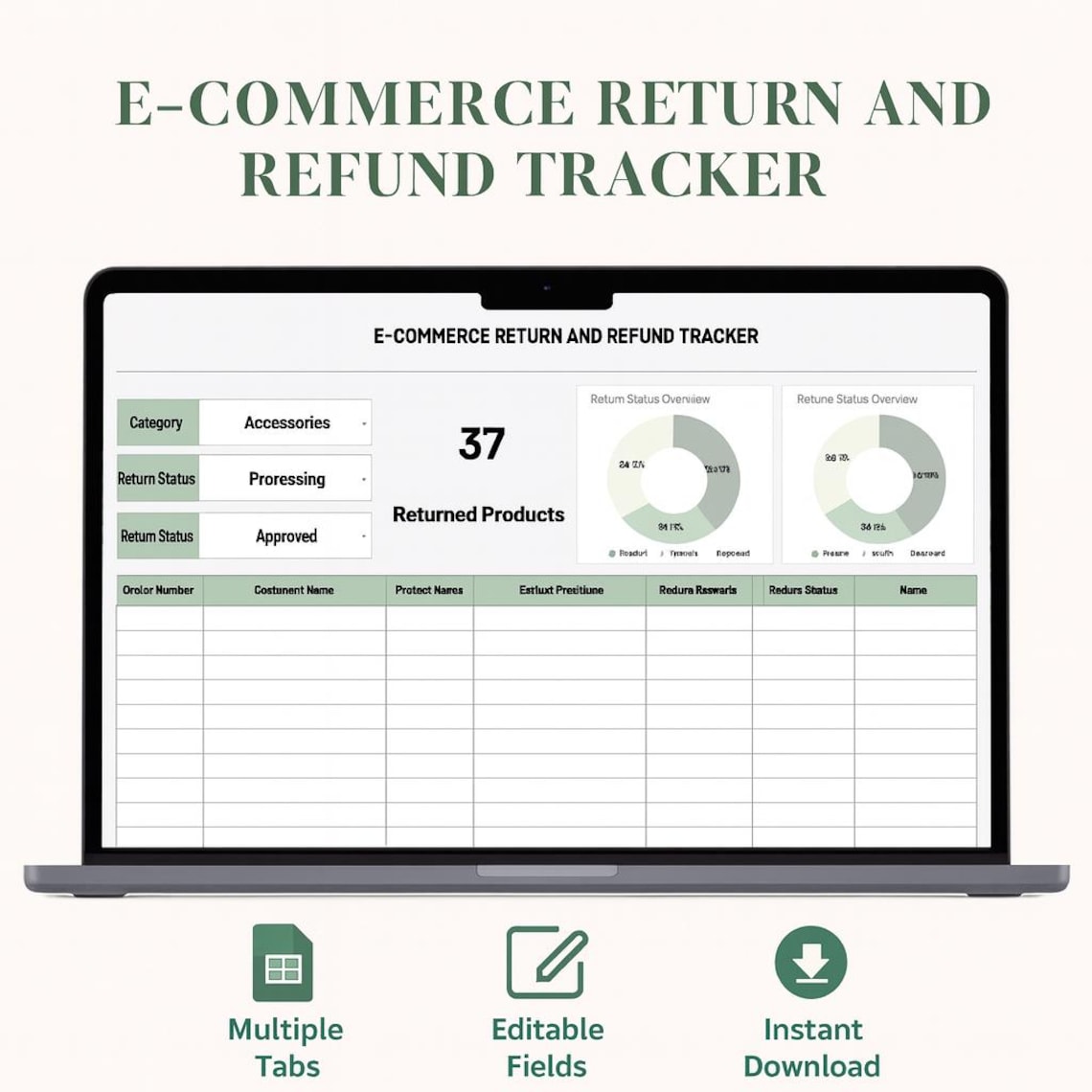 Ecommerce Return & Refund Tracker Excel and Google Sheets | Return ...