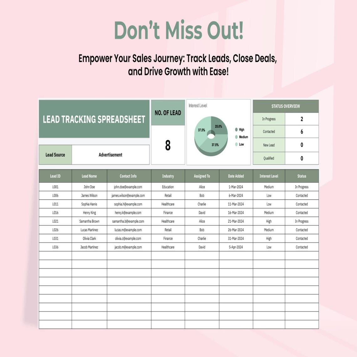 Lead Tracking Template Excel & Google Sheets | CRM Sales Pipeline ...